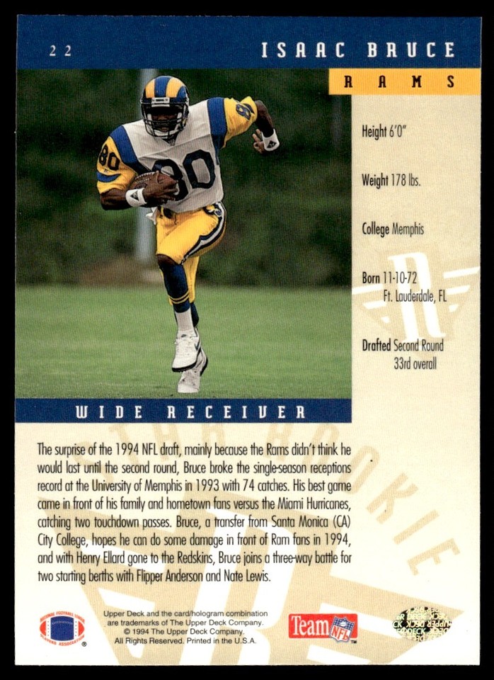 1994 Upper Deck Isaac Bruce Rookie #22 | eBay