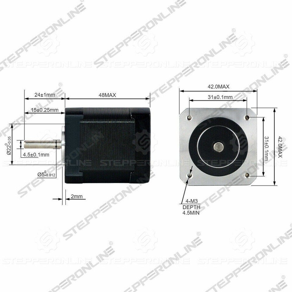 STEPPERONLINE 5pcs Nema 17 Stepper Motor 84oz.in 4-lead 17HS19-2004S1 ...