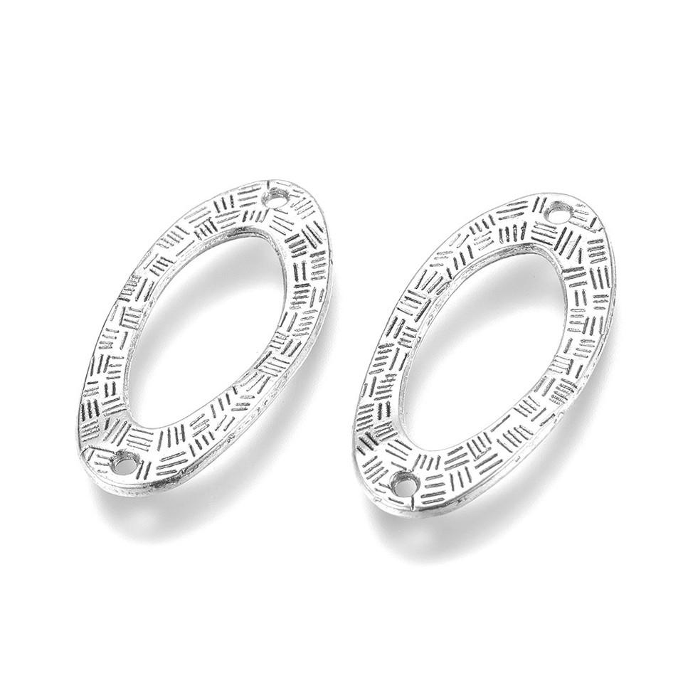 10pcs Tibetan Alloy Hollow Charm Connectors Bumpy Oval Silver Nickel ...