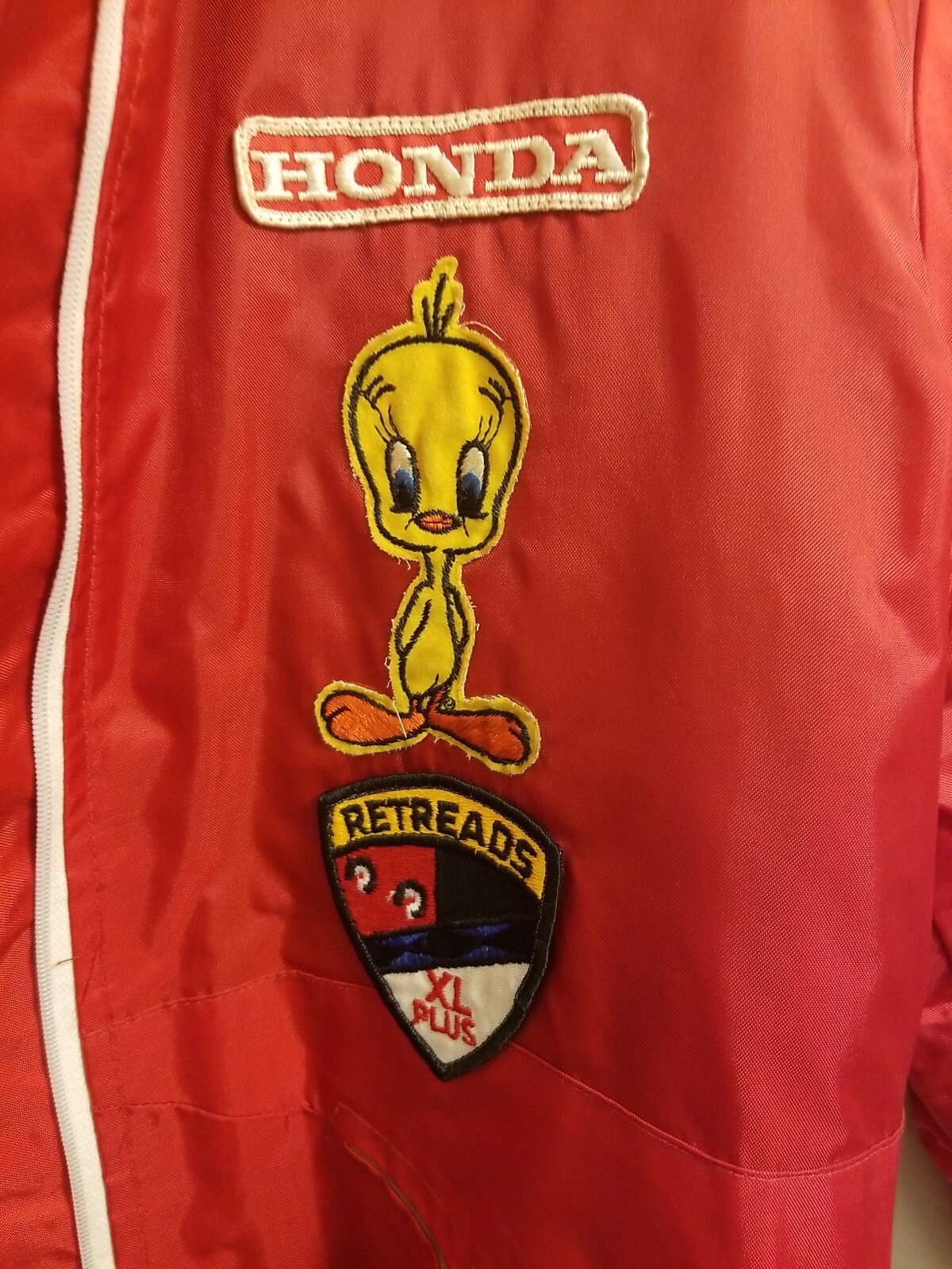 Vintage motorcycle racing HONDA red nylon jacket larg… - Gem