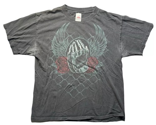 Vintage Y2K Skeleton Praying Hands Black T-Shirt Men’s Large | eBay