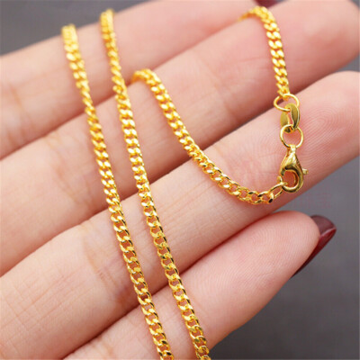 Pure 999 24K Yellow Gold Necklace For Women 1.5mm Thin Curb Link Chain ...