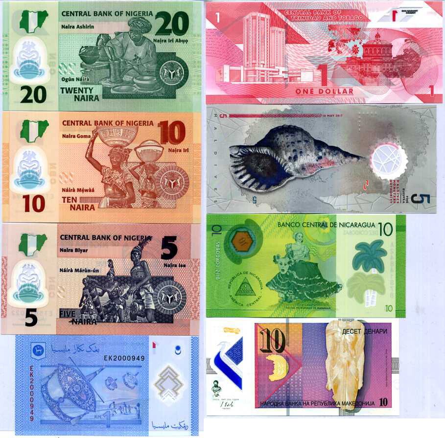 World Polymer Banknotes Set 8 Pcs Lot Different Notes From 6 Countries ...