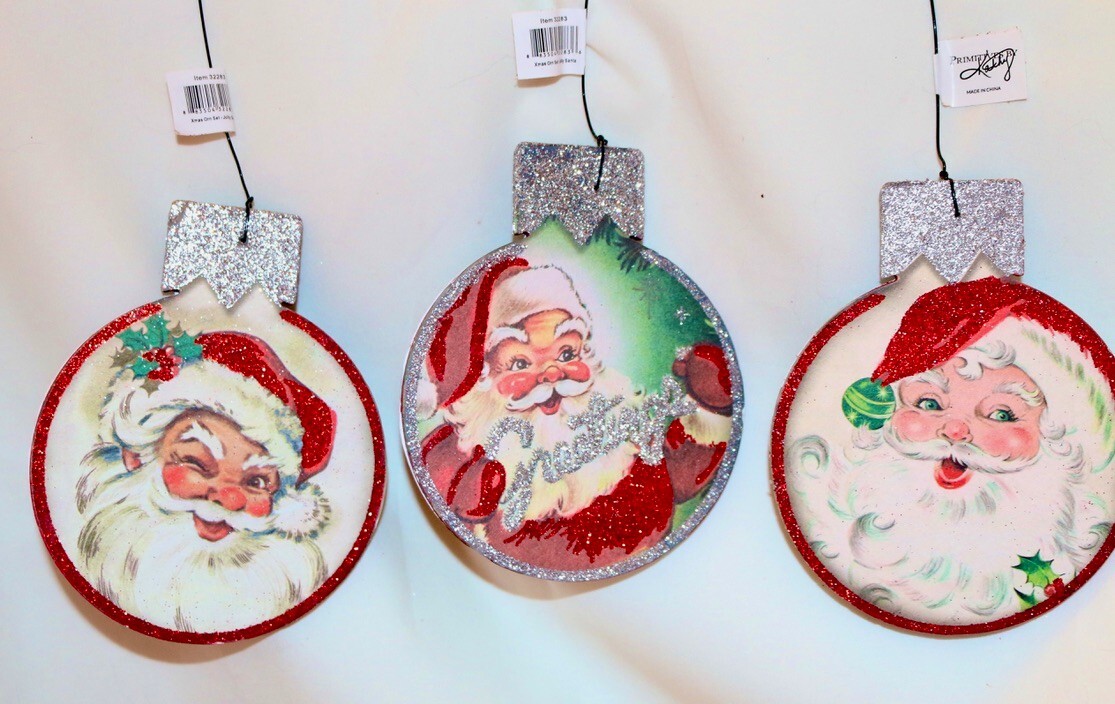 Primitives by Kathy Retro Jolly Santa Ornament SET OF 3 Holiday ...