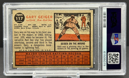 1962 Topps Baseball Gary Geiger PSA 7 NM Boston Red Sox Card #117 cc23 ...