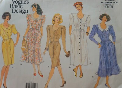 ~ FF RARE VOGUE BASICS EASY PATTERN MISSES FIGURE FLATTERING DRESS SZ 8 ...
