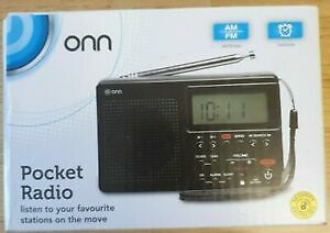 ONN Am/fm Pocket Digital Radio Battery Powered Travel Garden Clock and ...
