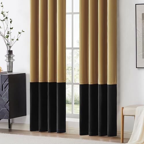 Color Block Window Curtains Panels 108 inches Long 52"W x 108"L Gold ...