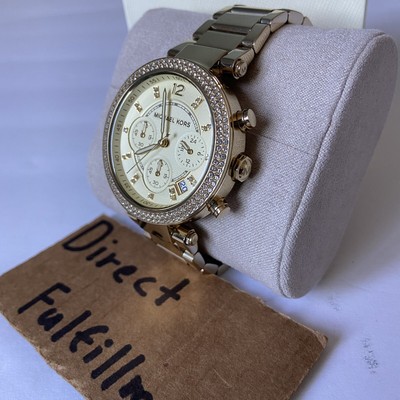 Michael Kors Parker Gold Tone Chronograph Crystal Pave Wrist Watch ...