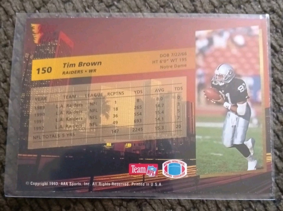 Tim Brown - 1993 Wild Card #150 - Los Angeles Raiders - Great Condition ...