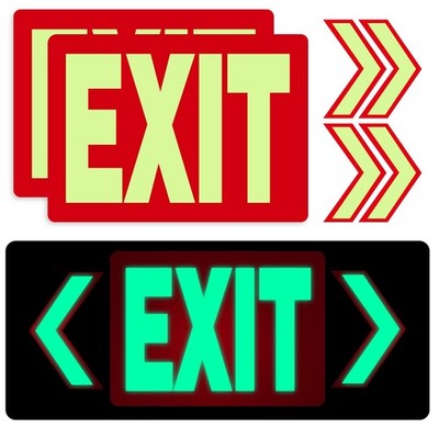 EXIT Signs Glow in the Dark Stickers, 2 Pack 10"x7" Vinyl Stickers ...