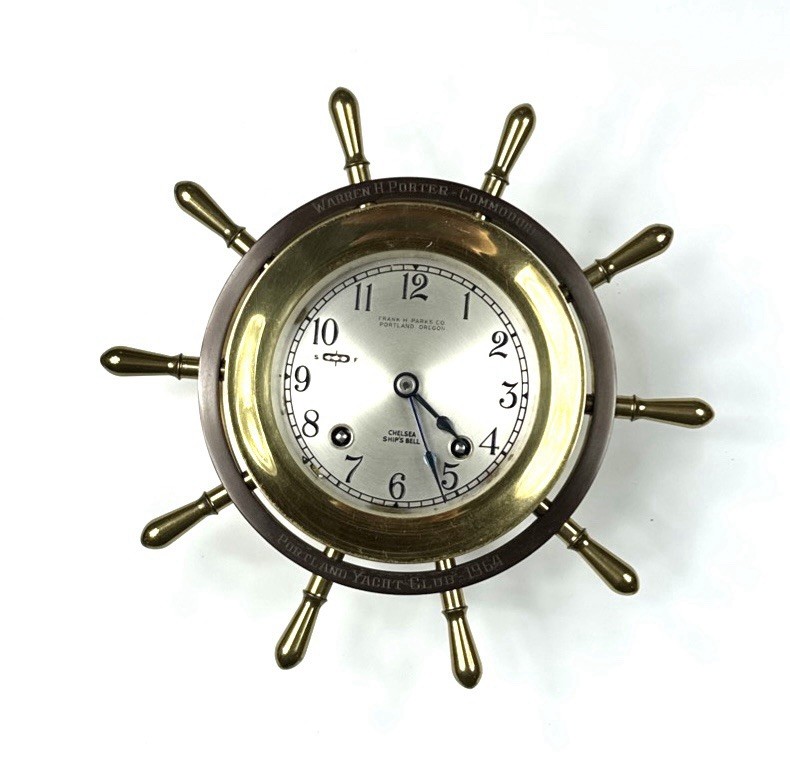 FRANK H. PARKS CO. Rare Vintage Chelsea Ship's Bell Clock Ship's Wheel ...