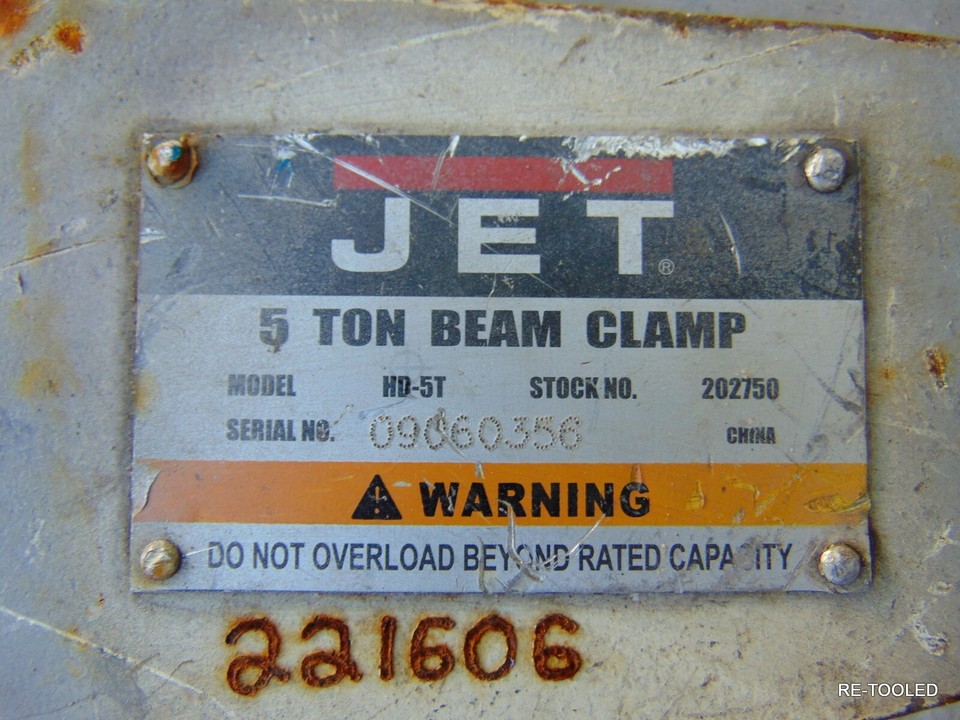 (1) JET 5 TON Beam Clamp / Flange Width 3-1/2" - 13" TRACTEL Lifting ...
