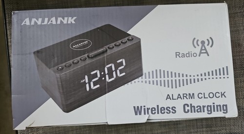 Anjank Wooden Digital Alarm Clock FM Radio 10w Fast Wireless Charger ...