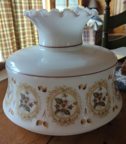 Vintage BIG Glass Ruffle Top Parlor Oil Lamp Shade Floral Globe ...
