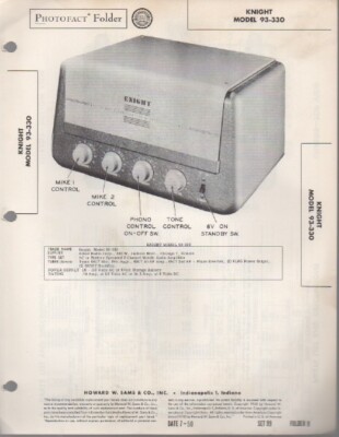 1950 KNIGHT 93-330 AMPLIFIER SERVICE MANUAL PHOTOFACT SCHEMATIC DIAGRAM ...
