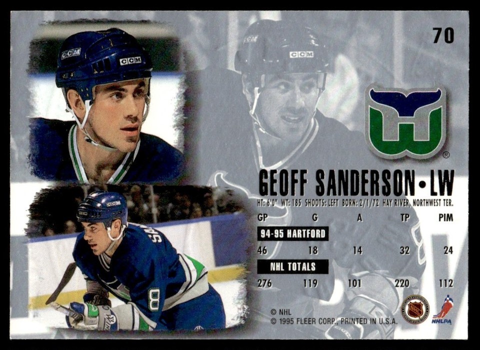 1995-96 Fleer Ultra Gold Medallion Geoff Sanderson Hartford Whalers #70 ...