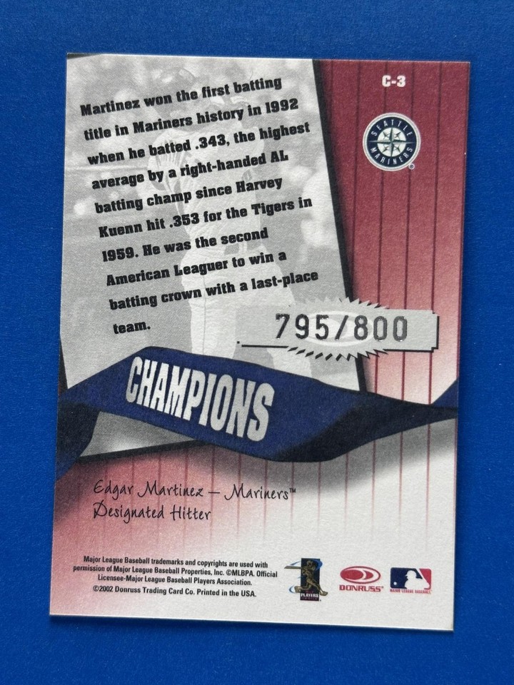 2002 Donruss Originals Champions #C-3 Edgar Martinez Seattle Mariners ...