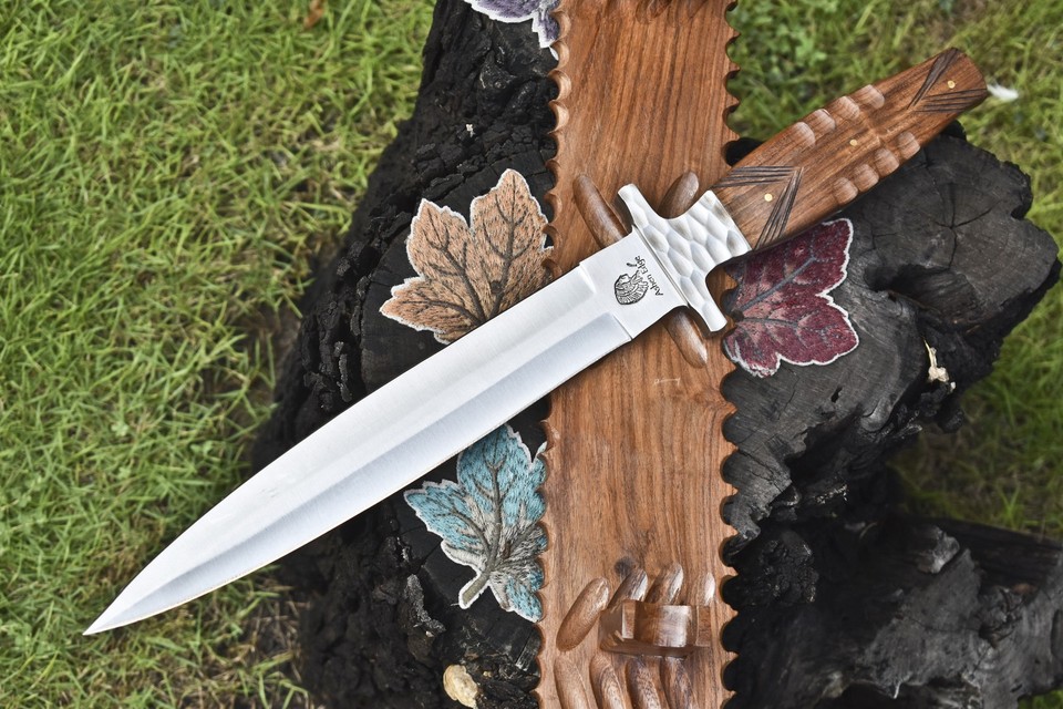 Ashen Edge Hand Forged Hunting Knife 440C Steel Walnut Wood Steel Guard ...
