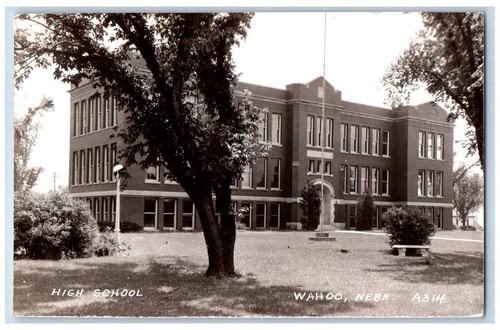 Wahoo Nebraska NE Postcard RPPC Photo High School Building Campus 1944 ...