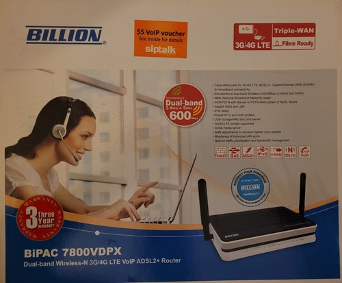 Billion BiPAC 7800VDPX Dual-Band Wireless N ADSL2+ Gigabit VoIP Router ...