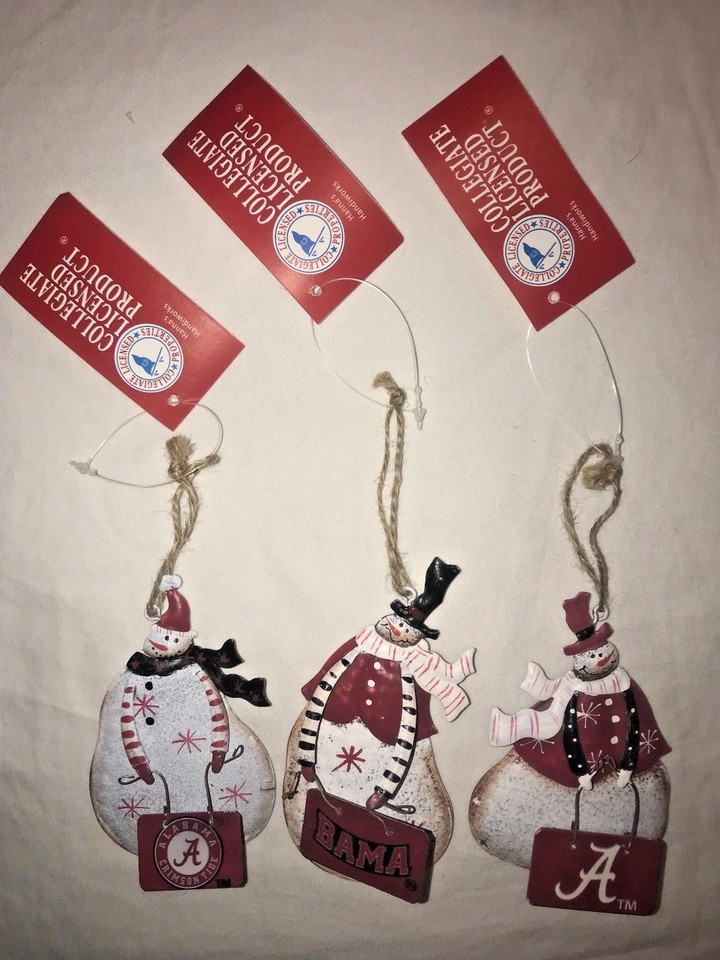 Alabama Crimson Tide METAL SNOWMAN ORNAMENTS 3 ASSORTED Bama | eBay