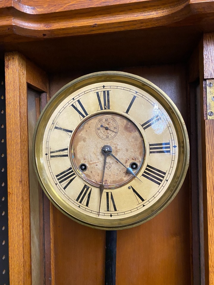 Stunning Antique Ansonia Capital Wall Regulator clock, Time Only In Oak ...