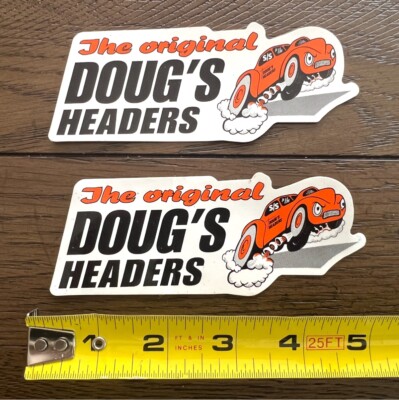 2 DOUG'S HEADERS Stickers Decals racing drags rodders vintage gasser ...
