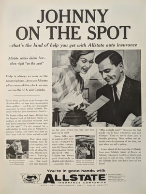 1959 Vintage Allstate Insurance Print Ad, Johnny On The Spot, Good ...
