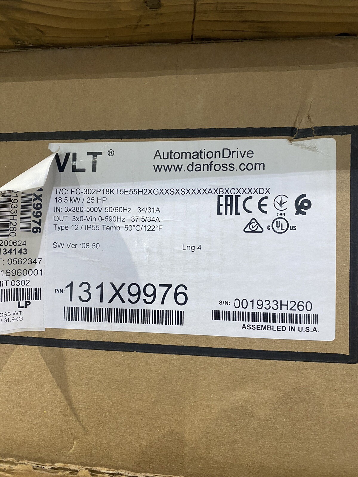 Danfoss 131X9976. FC-302. Ip55 25HP 480 v VFD. Variable Frequency Drive ...