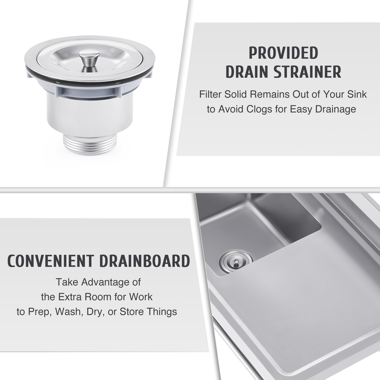 WILPREP Commercial Utility Prep Sink w Stainless Steel Work Table Drain ...