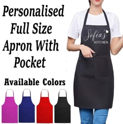 Personalised BIB Apron Pocket Kitchen Workwear Chef Printed Custom Text ...