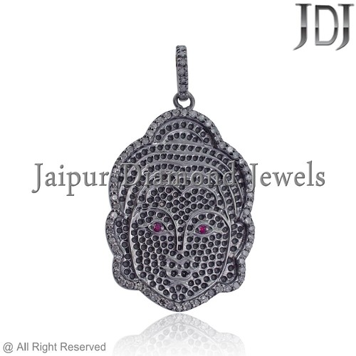 Natural Brown Diamond Ruby Buddha Pendant Gray Silver Handmade ...