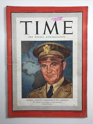 Time Magazine September 1, 1941 Gen. Andrews Cdr. of the Caribbean-full ...