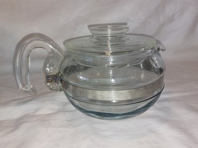 Vtg Pyrex Flameware Glass Tea Kettle Coffee Pot 6 Cup 8446 Handle 8336 ...