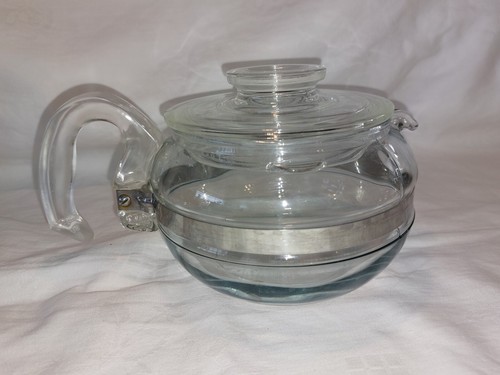 Vtg Pyrex Flameware Glass Tea Kettle Coffee Pot 6 Cup 8446 Handle 8336 ...