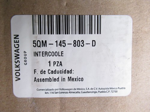 Genuine OEM VW 5QM-145-803-D Intercooler 2018-2021 Tiguan and 2019-2021 ...