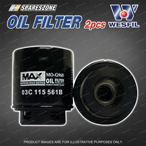 2 x Wesfil Oil Filters for Audi A3 8P 1.4L TFSi 4Cyl 16V DOHC 12/08-10/ ...