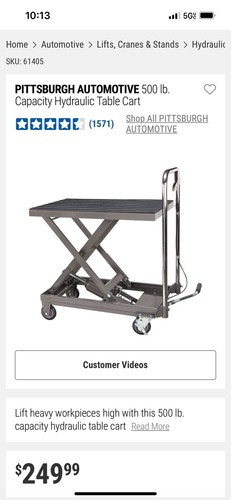 PITTSBURGH AUTOMOTIVE 500 lb. Capacity Hydraulic Table Cart | eBay