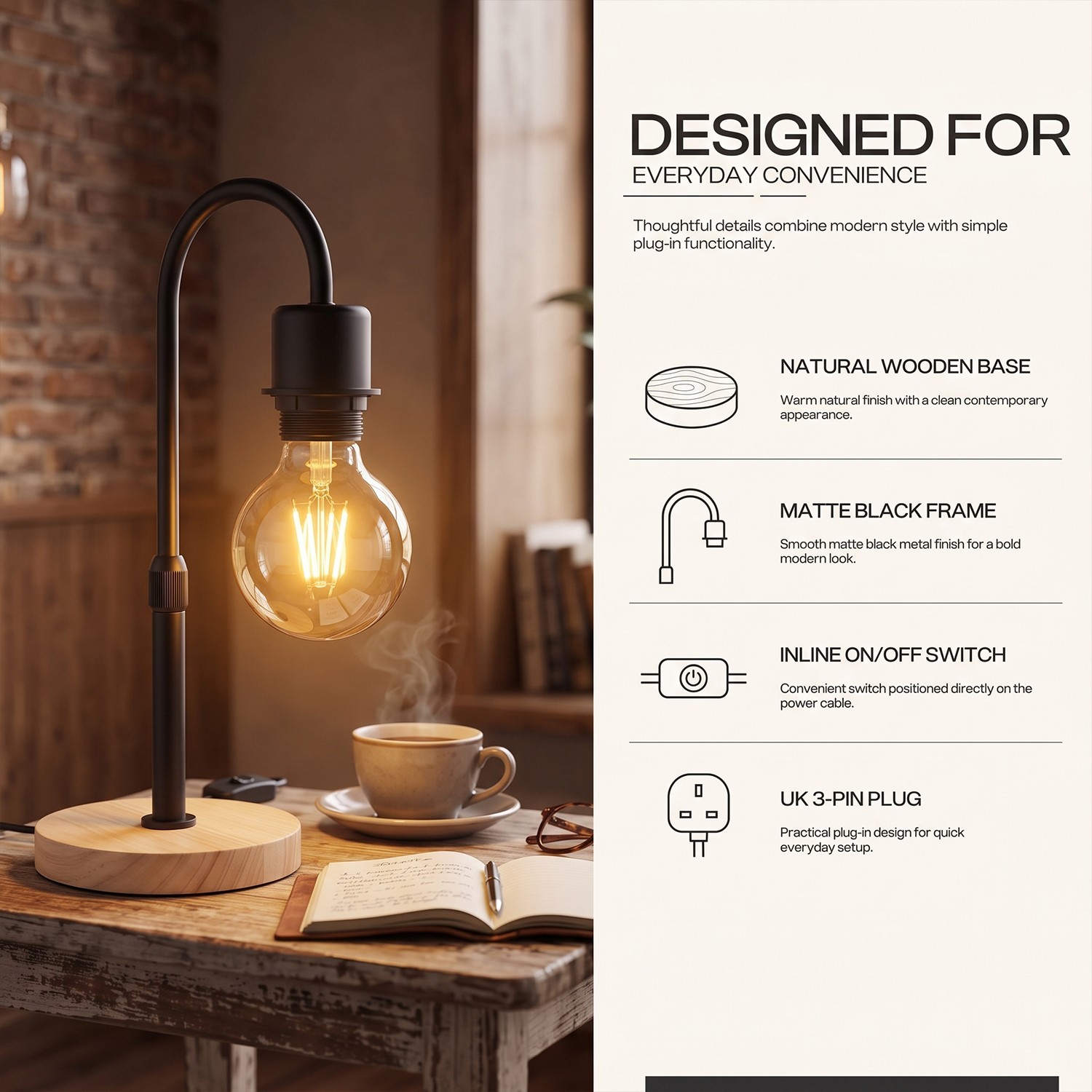 Wooden Table Lamp Bedroom E27 UK Plug Switch Bedside Desk Lamps Home ...