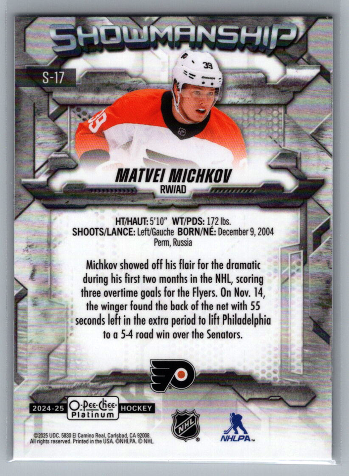 2024-25 O-Pee-Chee Platinum - Showmanship Matvei Michkov #S17 RC | eBay