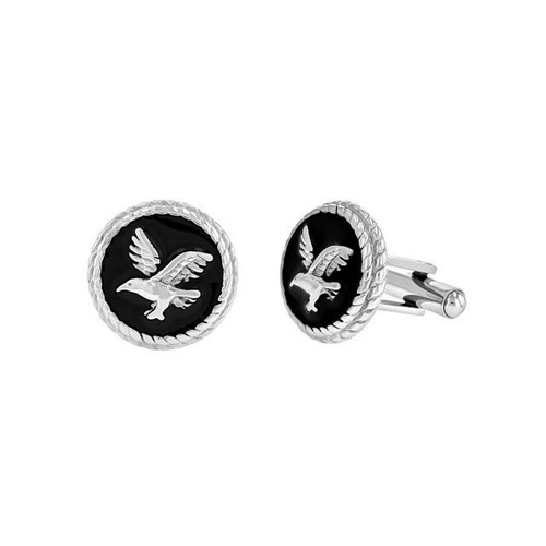 10K White Gold With Shiny Black Enamel Eagle Circle Design Cufflinks For Men's | eBay