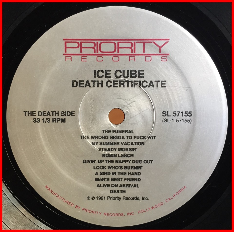 GANGSTA RAP HIP HOP LP Ice Cube-death certificate PRIORITY - MEGA RARE ...