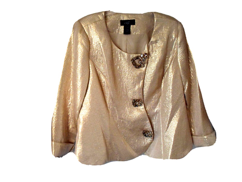 MIDNIGHT VELVET Sz 18W Gold Metallic Evening Jacket Yellow Gems ...
