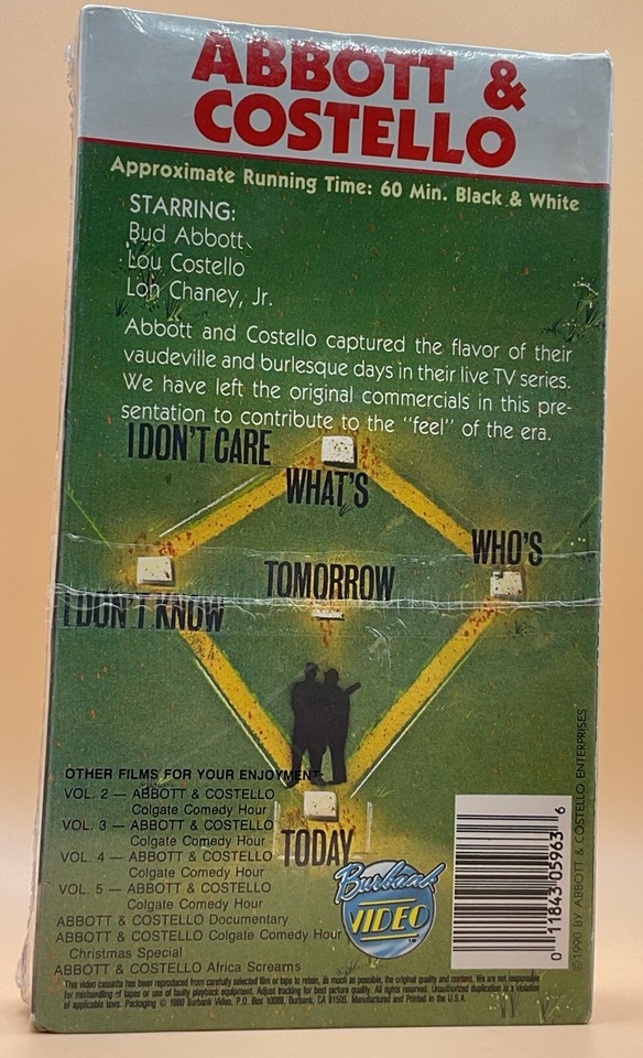 Abbott & Costello Who's On First VHS 1990 Release **SEALED** *Buy 2 Get ...