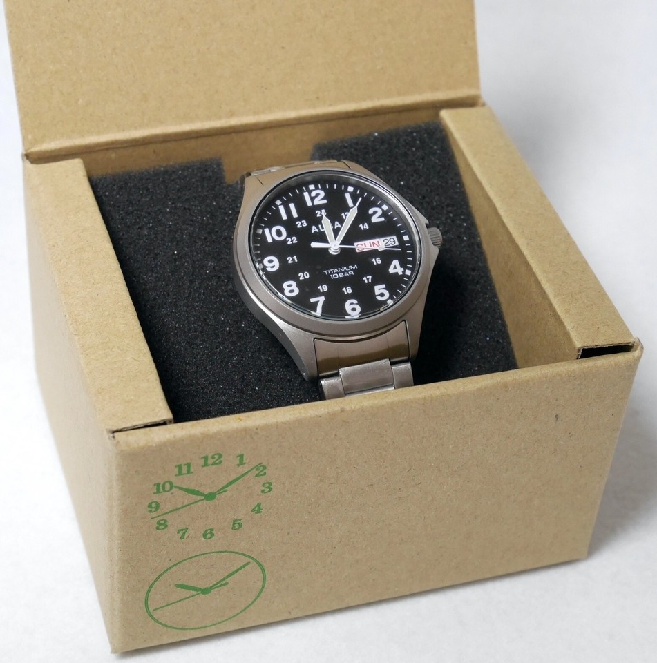 SEIKO ALBA Military Field Watch AQPJ402 Black Titanium Day Date ...