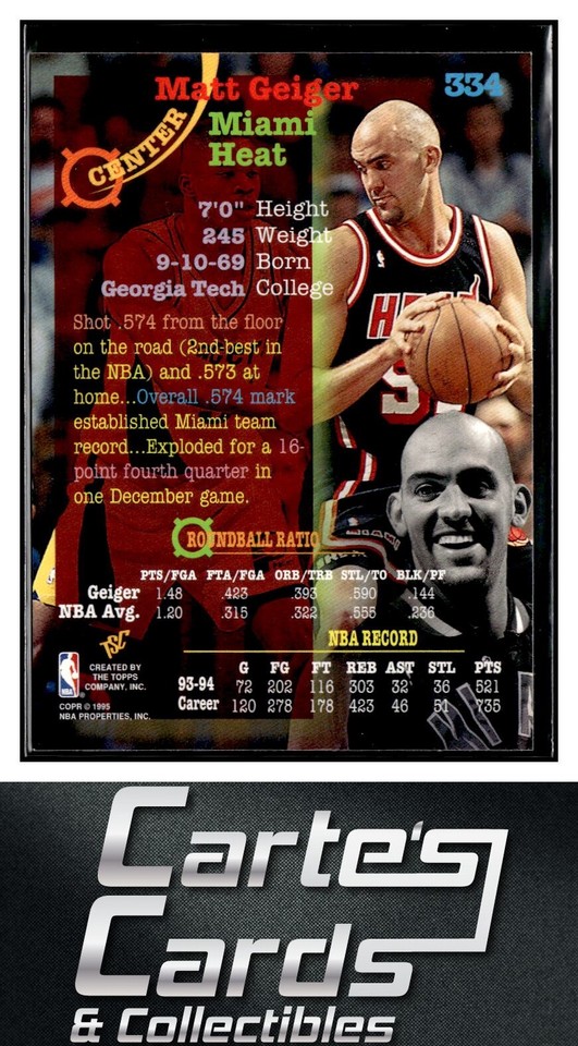 Matt Geiger 1994-95 Stadium Club #334 Members Only Miami Heat | eBay