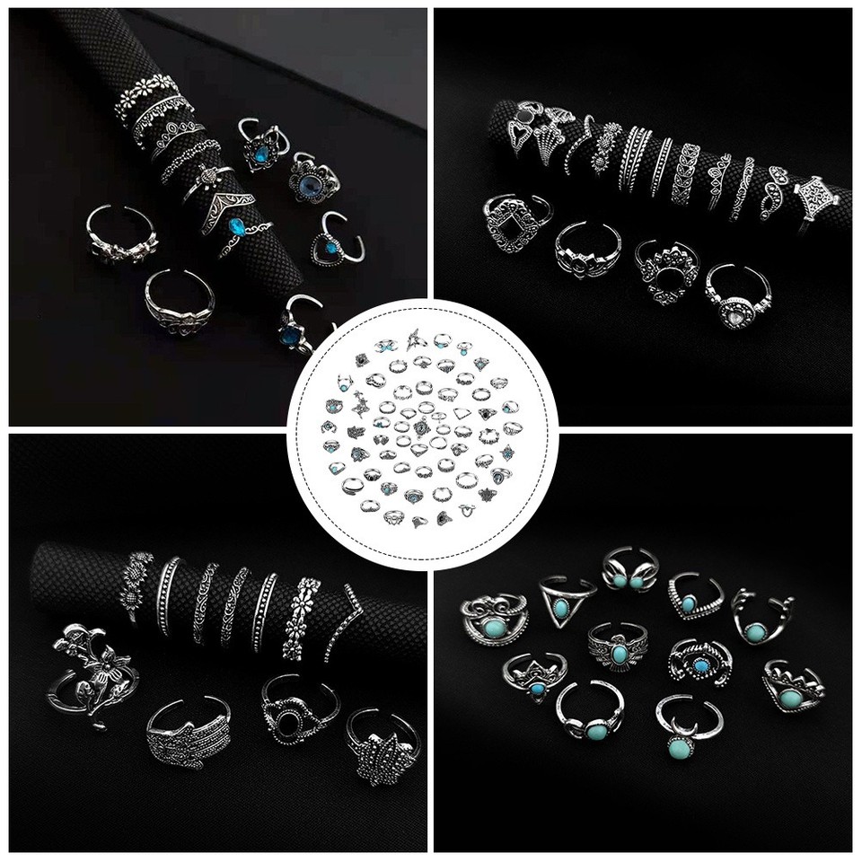 1Set 62pcs Stylish Vintage Knuckle Rings Finger Rings Knuckle Rings for ...