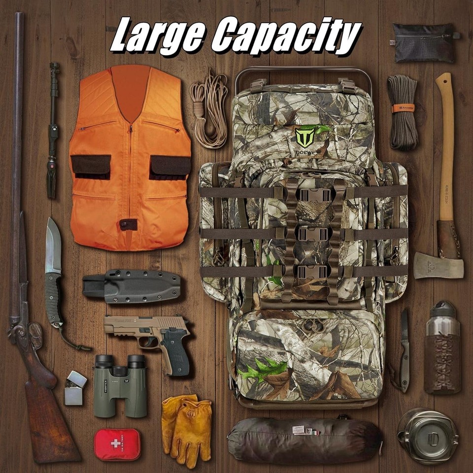 Hunting Backpack 5500Cu with Frame and Rain Cover for Bow/Rifle/Pistol | eBay