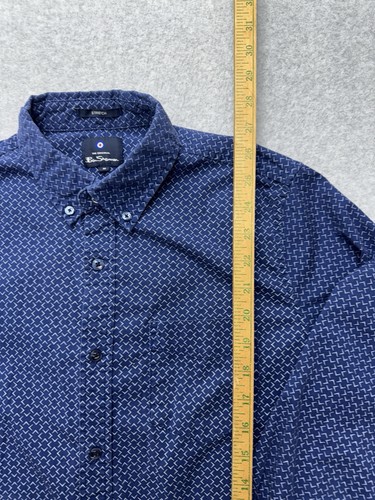 Ben Sherman Shirt Mens Medium Navy Geometric Print Casual Stretch Party ...